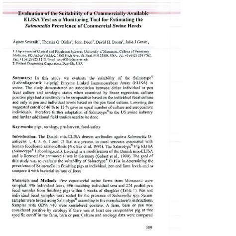 Pdf Evaluation Of The Suitability Of A Commercially Available Elisa Test As A Monitoring Tool