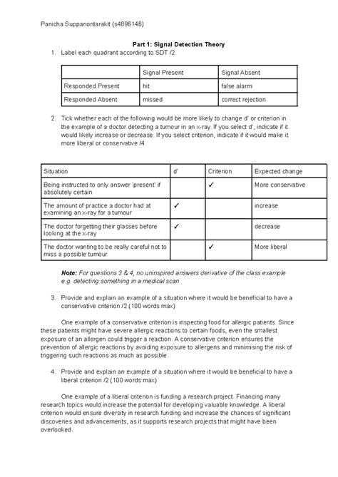 Assignment 1 Signal Detection Theory 1 Panicha Suppanontarakit