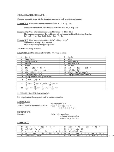 Common Monomial Factor Explained Pdf Algebra Abstract Algebra