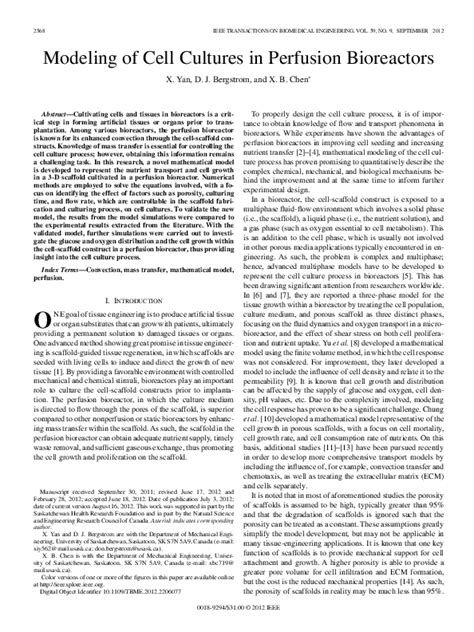 Pdf Modeling Of Cell Cultures In Perfusion Bioreactors