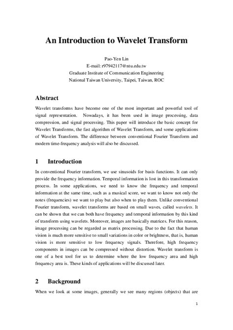 Pdf An Introduction To Wavelet Transform