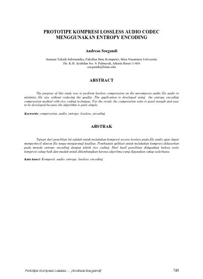 Prototipe Kompresi Lossless Audio Codec Menggunakan Entropy Encoding