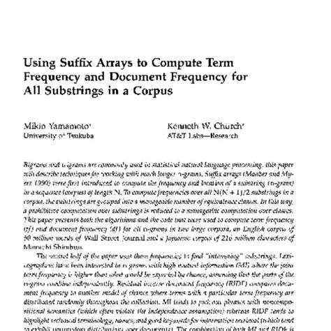 Using Suffix Arrays To Compute Term Frequency And Document Frequency For All Substrings In A