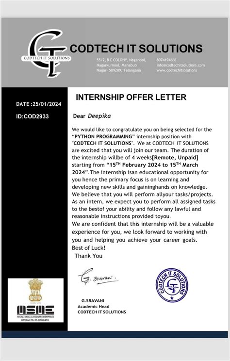 Deepika Chetharajula On Linkedin Internship Codtechitsolutions