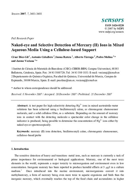 Pdf Naked Eye And Selective Detection Of Mercury Ii Ions In Mixed Aqueous Media Using A