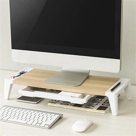Brateck Ergonomic Monitor Stand With Drawer White Birch STB Mwave