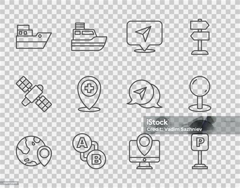 전 세계 라인 위치 설정 주차 도시지도 탐색의 인포 그래픽 경로 위치 선박 라인 경로 크로스 병원 모니터 마커 및 푸시 핀