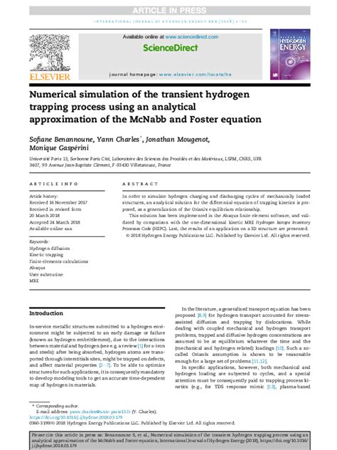 Pdf Numerical Simulation Of The Transient Hydrogen Trapping Process Using An Analytical
