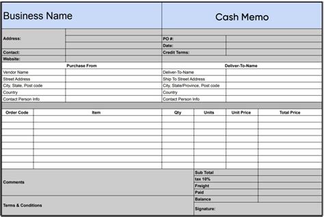 Cash Memo Format In Word Excel PDF Free Download