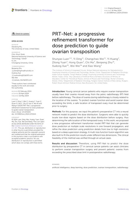 Pdf Prt Net A Progressive Refinement Transformer For Dose Prediction To Guide Ovarian