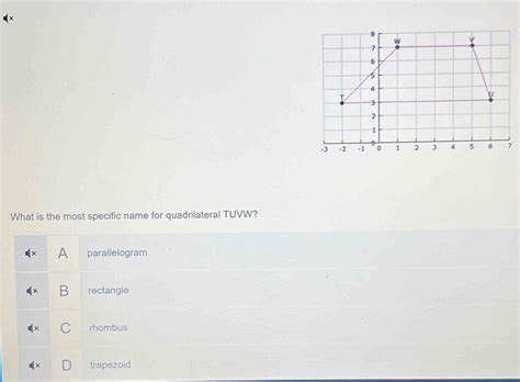 Solved What Is The Most Specific Name For Quadrilateral Tuvw A Parallelogram B Rectangle