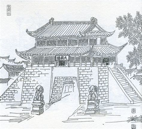 大观楼素描 手绘大观楼简笔画 昆明大观楼 大山谷图库