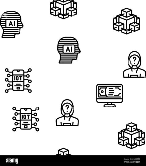 Financial Technology And Software Vector Seamless Pattern Thin Line