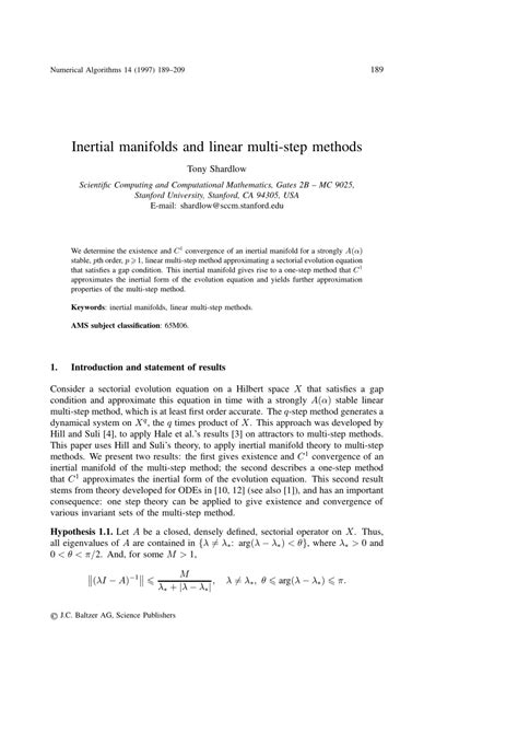 Pdf Inertial Manifolds And Linear Multi Step Methods