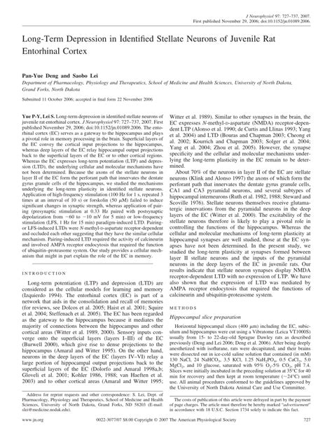 Pdf Long Term Depression In Identified Stellate Neurons Of Juvenile Rat Entorhinal Cortex