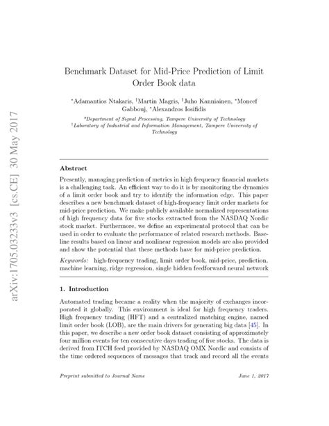benchmark dataset for mid price prediction of limit order book data deepai