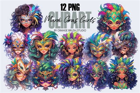 Mardi Gras Girl Clipart Bundle Mardi Gras Sublimation Png