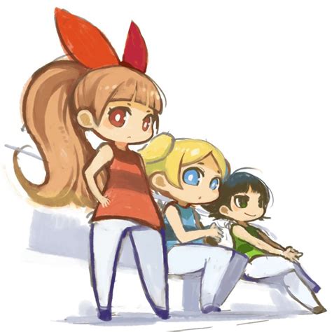 Safebooru 3girls Black Hair Blonde Hair Blossom Ppg Blue Eyes Bow