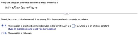 Solved Verify That The Given Differential Equation Is Exact
