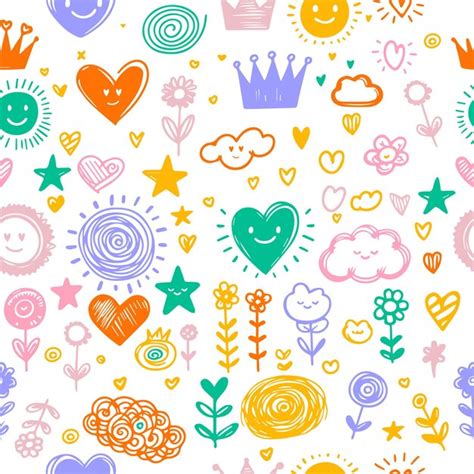 Patrón Colorido Sin Costuras Dibujado A Mano Kawaii Garabateos Estrella