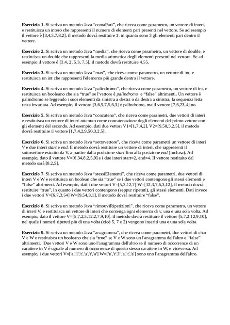 Esercizi Java Sui Vettori Dispense Di Fondamenti Di Informatica Docsity