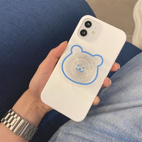 주문폭주 투명 아크릴톡 곰찌 얼굴 Y2k 키치 귀여운 투명 핸드폰그립 톡홀더 스마트톡 아크릴톡 폰거치대 핸드폰거치대 핸드그립 커플 우정템 친구 생일 선물 곰돌이