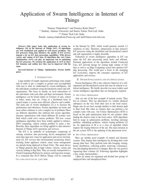 Application Of Swarm Intelligence In Internet Of Things Pdf