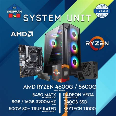 AMD PC Build Ryzen G G B M Board Desktop Computer System Unit Package Bundle