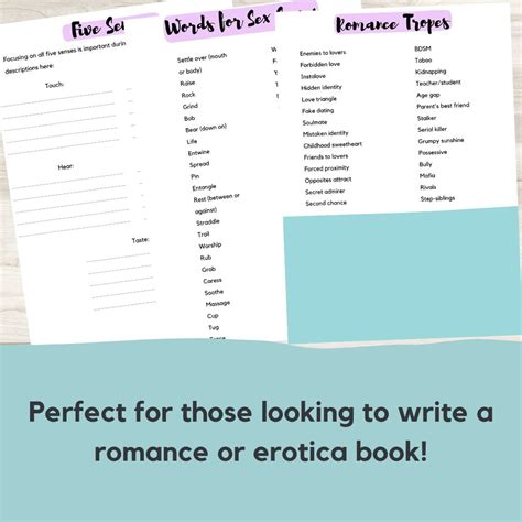 Printable Romance And Erotica Sheets Writing Romance And Erotica Workbook Romance Workbook