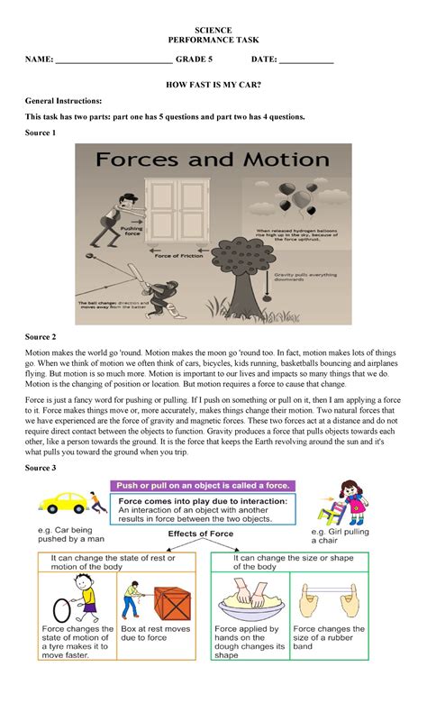 Science Performance Task New On Force June 12 2019 1 Science