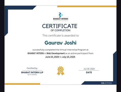 Gaurav Joshi On Linkedin Internship Webdevelopment Bharatintern Learningjourney Grateful