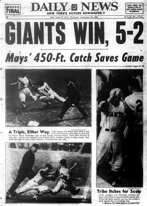 Willie Mays Miraculous Catch Saves The Giants In Game 1 Of The 1954