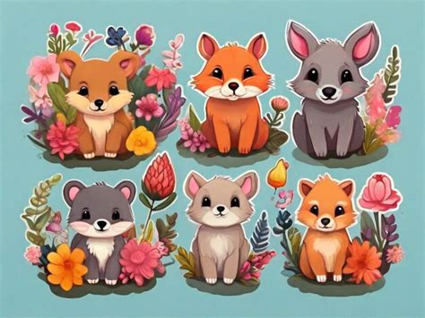 Premium Photo A Cute Animals In Flowers Vector Collection Sticker