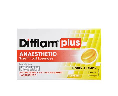 Difflam Plus Anaesthetic Honey And Lemon Sugar Free Lozenges 16