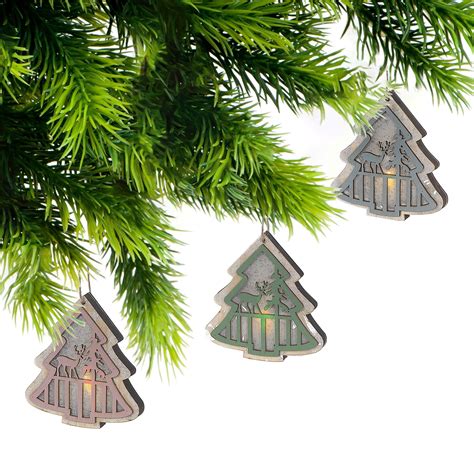 Wooden Tree Christmas Ornament Set Of 12 Holiday Tree Decoration