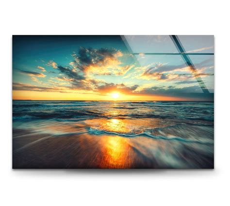 Ocean Sunset Glass Wall Art Tranquil Seascape Decor Etsy