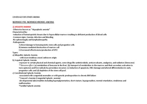 Finals Normocytic Notes Coverage For Other Anemia Normocytic