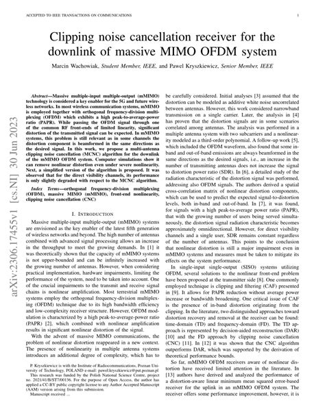 Pdf Clipping Noise Cancellation Receiver For The Downlink Of Massive Mimo Ofdm System
