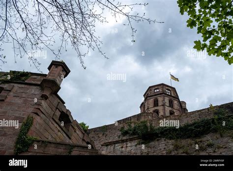 Heidelberg Castle Tower With Flag Germany Sightseeing Palace In