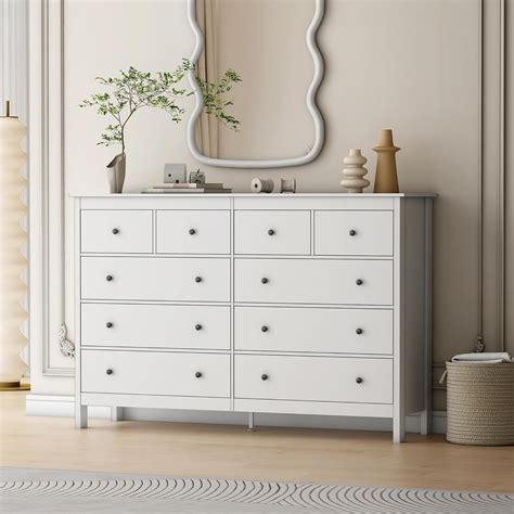 Linor 10 Drawer Dresser 55 Modern White Dressers Chest Of Drawers