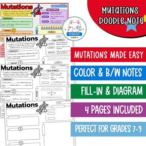 Mutations Doodle Notes Dna Mutations Substitution Insertion