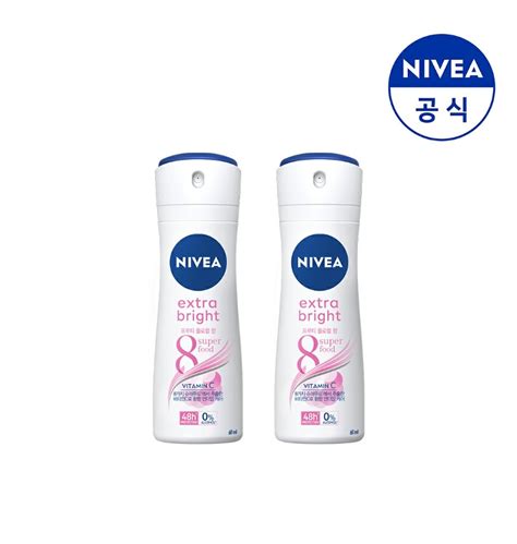 니베아 데오드란트 스프레이 엑스트라 브라이트 60ml X 2개 티몬
