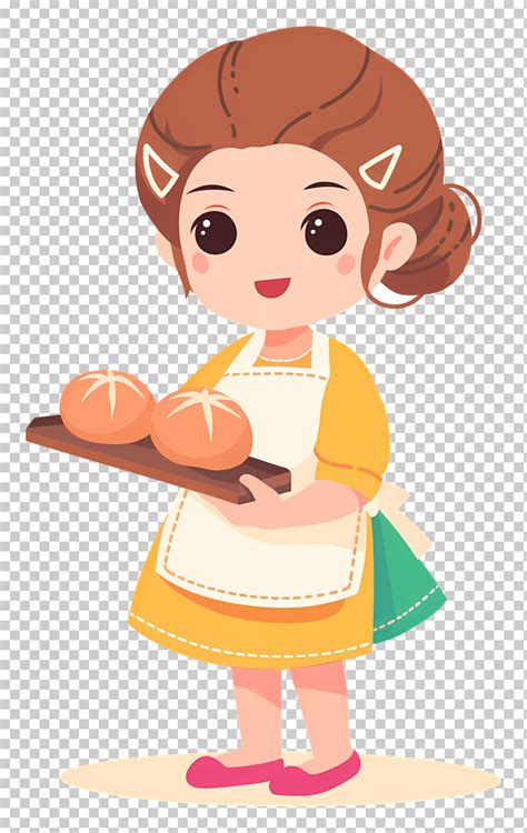 Cute Girl With Buns Girl Holding Fresh Bread Png Clipart Apron Baking Bread Cute Cute