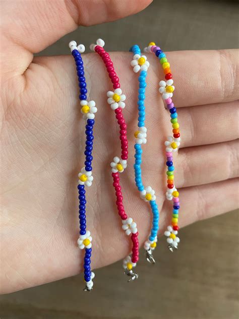 Beaded Flower Bracelet Choice Of Colours Seeded Bead Etsy