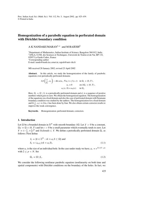 Pdf Homogenization Of A Parabolic Equation In Perforated Domain With Dirichlet Boundary Condition