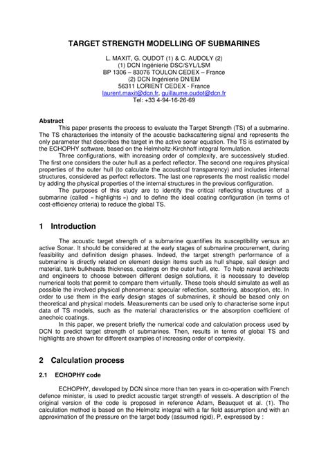 PDF Target Strength Modelling Of Submarines