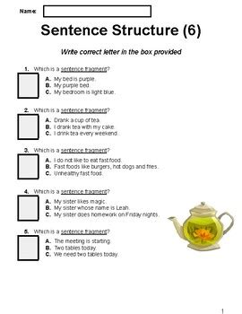 Sentence Structure Worksheets Multiple Choice Questions Worksheet Grade