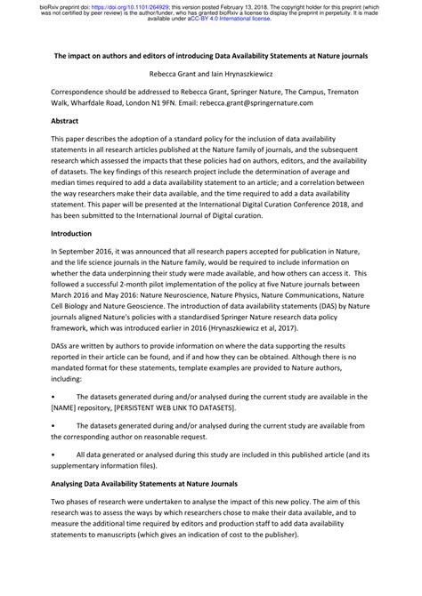 Pdf The Impact On Authors And Editors Of Introducing Data Availability Statements At Nature