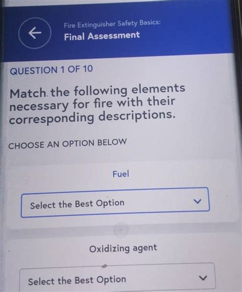 Solved Fire Extinguisher Safety Basics ← Final Assessment Question 1 Of 10 Match The Followin
