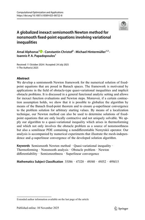 Pdf A Globalized Inexact Semismooth Newton Method For Nonsmooth Fixed